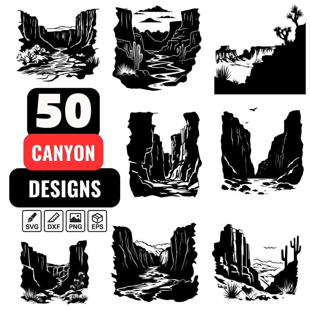 50 Canyon SVG Bundle – Desert Landscape Clipart, Canyon Silhouette ...
