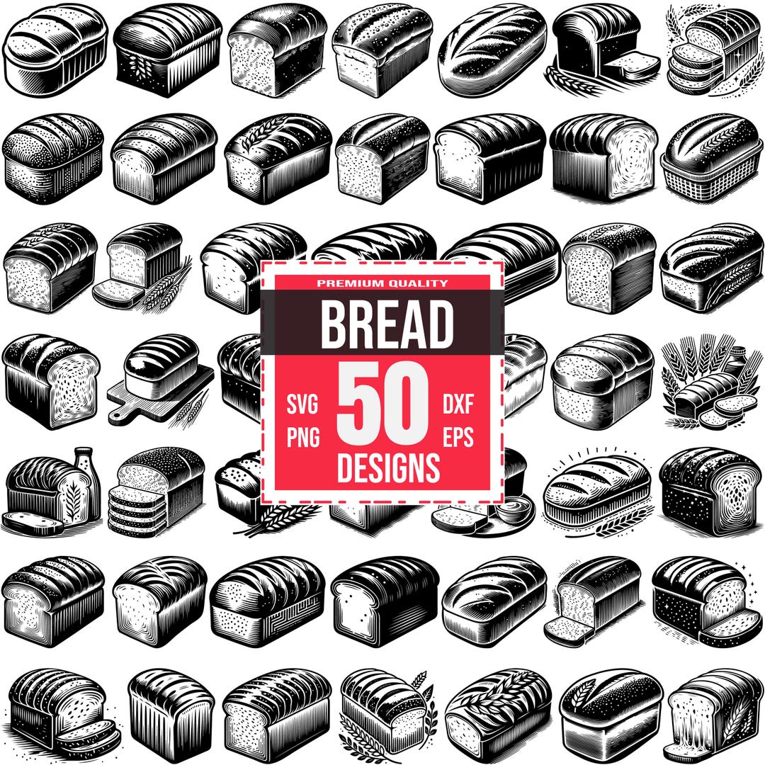 Bread SVG Bundle | 50 Delicious Bread Designs | Bakery, Artisan Loaf ...