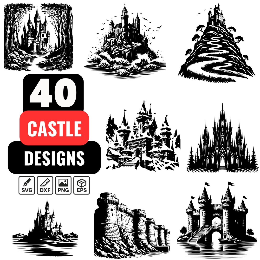 40 Castle SVG Bundle, Medieval Castle Silhouettes, Fairy Tale Fortress ...