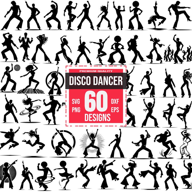 60 Disco Dancer SVG Bundle | Retro 70s Dance Clipart | Funky Party - Etsy