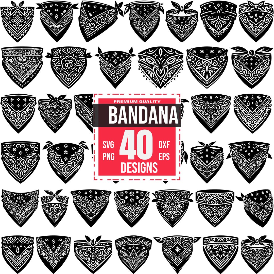Bandana SVG Bundle, Western Bandana PNG, Paisley Bandana DXF, Cowboy ...