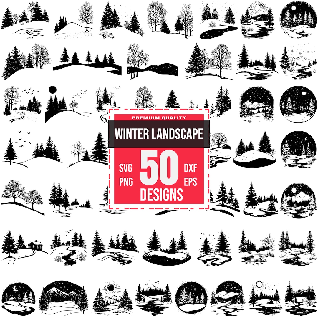 Winter Landscape Svg Bundle, Snowy Landscape Svg, Winter Scene Svg ...