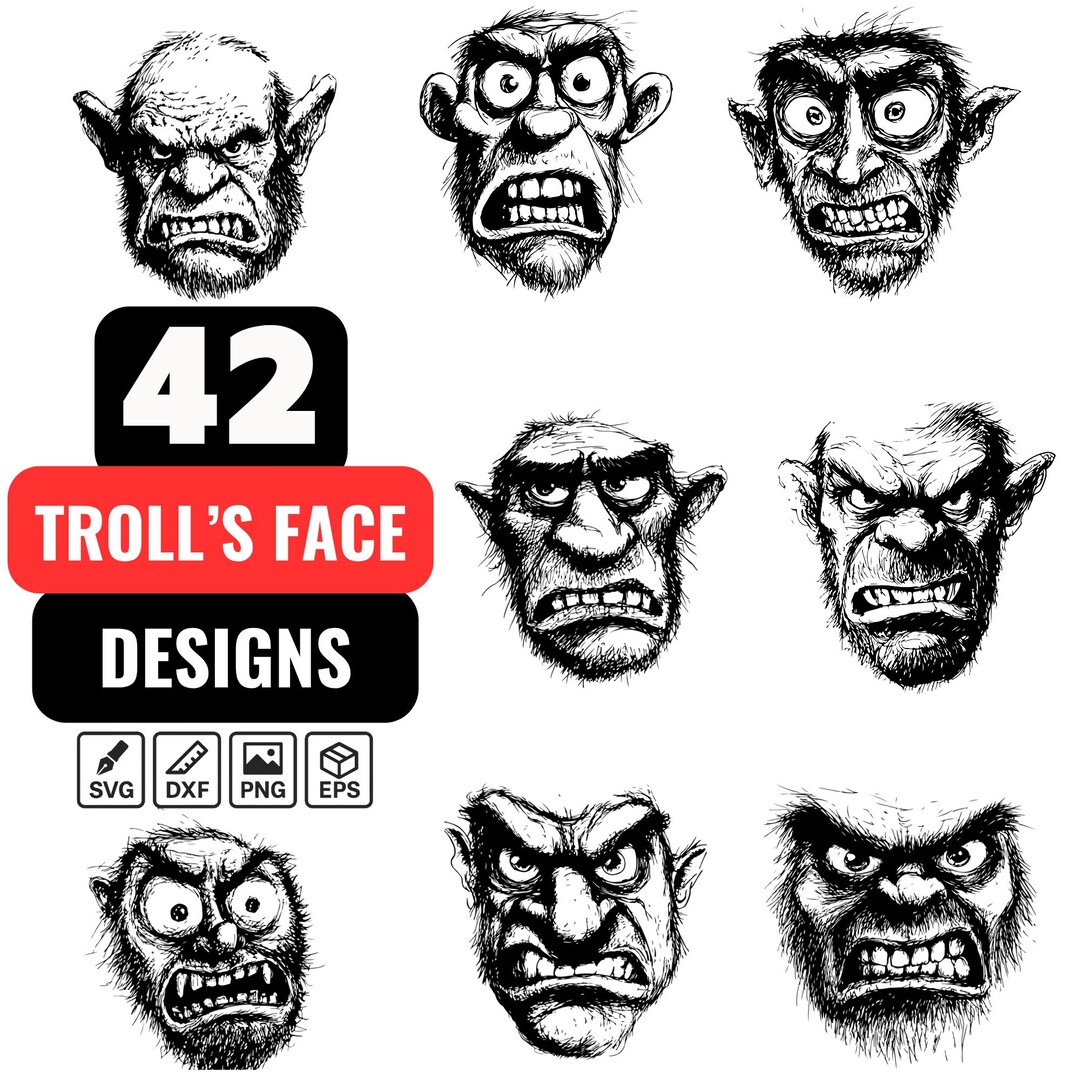 Troll Face SVG Bundle, 42 Angry Troll Clipart, Monster Face, Fantasy ...