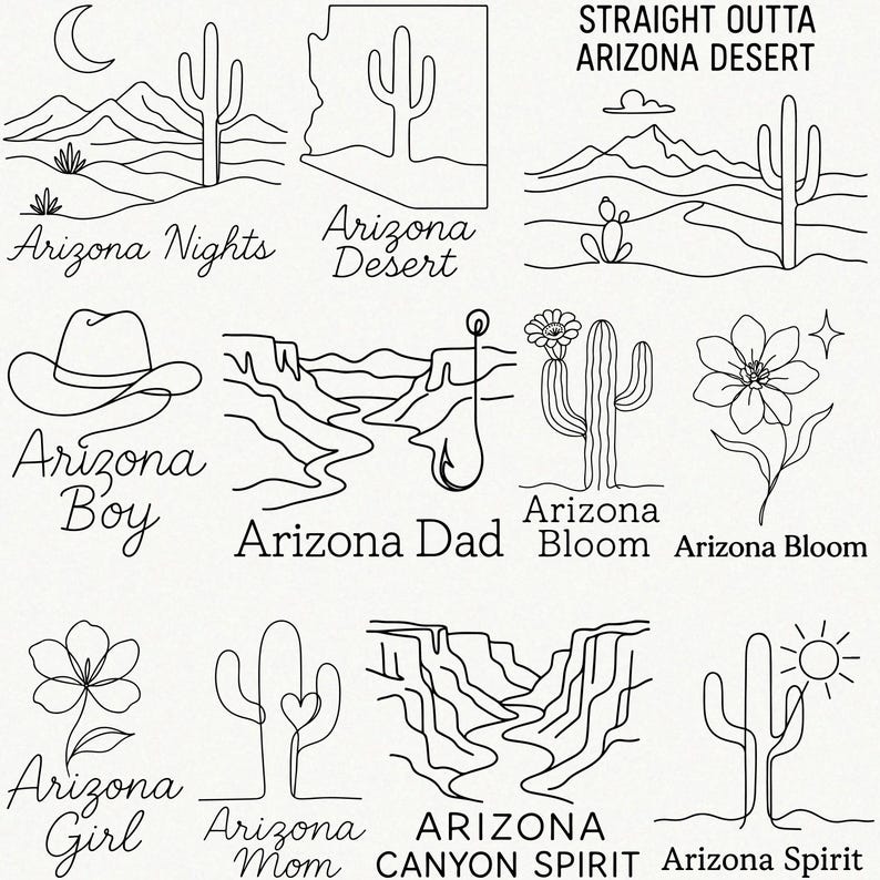Arizona Line Art SVG Bundle – 50 Desert, Cactus, Tucson Skyline, and ...