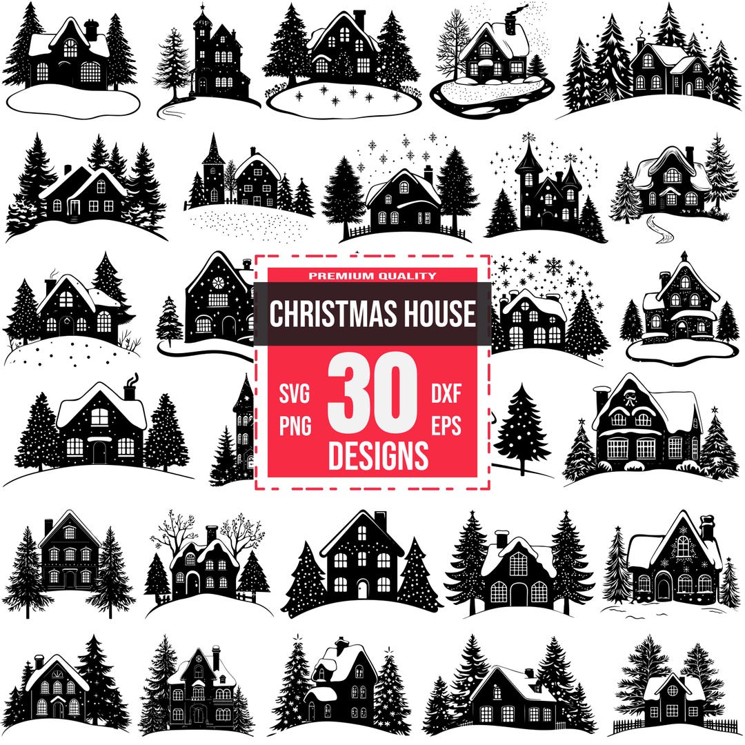 Christmas House Svg Bundle, Holiday House Svg, Winter House Svg, Snowy ...