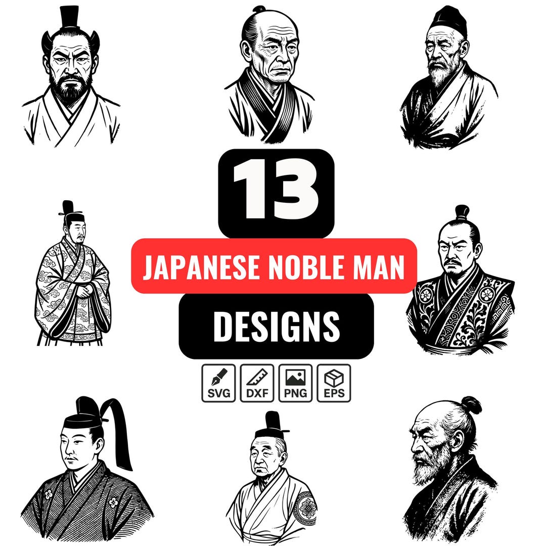 13 Japanese Noble Man Designs | Traditional Samurai & Shogun Portraits ...