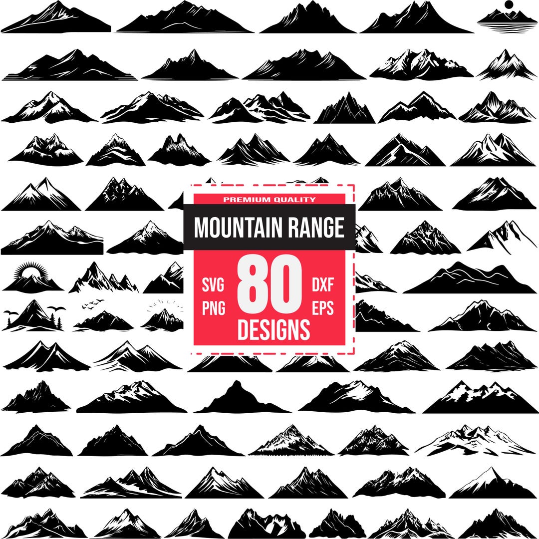 Mountain Range Svg Bundle, Outdoor Theme Svg, Scenic Mountains Png ...