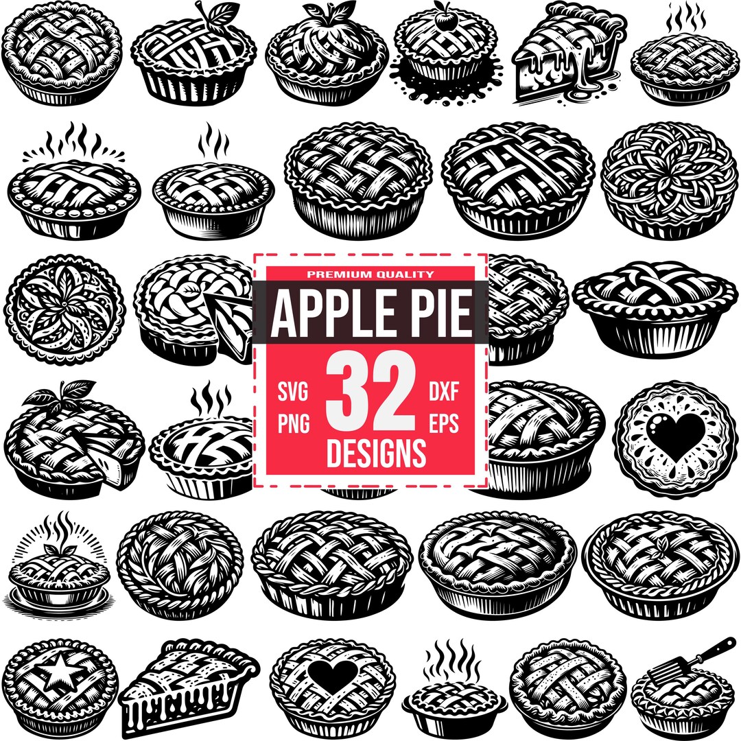 32 Apple Pie SVG, Homemade Pie Clipart, Bakery Dessert PNG, Fresh Baked ...