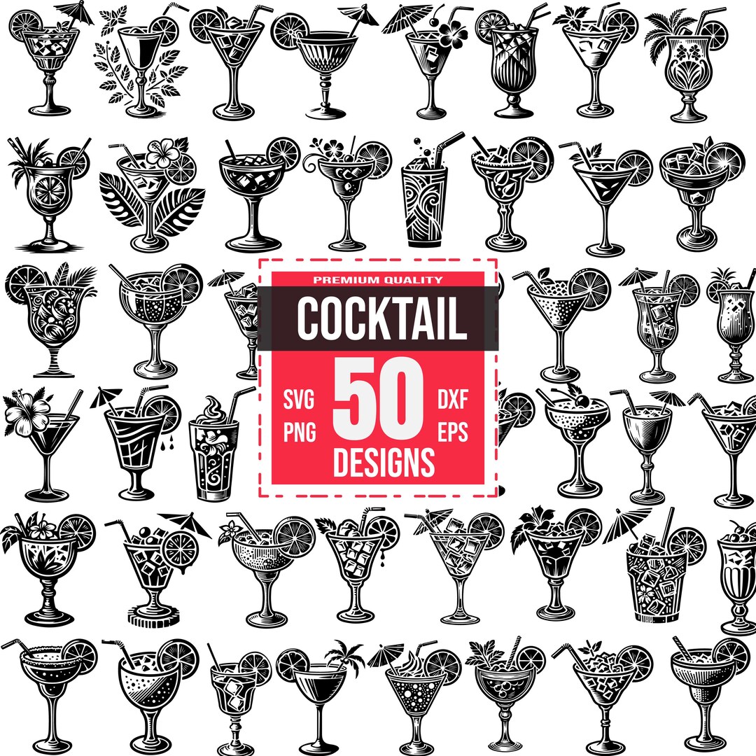 Cocktail SVG Bundle | 50 Stylish Drink Designs | Bar Decor, Party ...