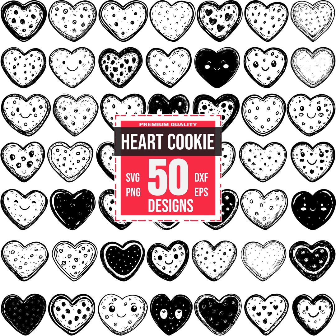 Heart Cookie Svg Bundle, Heart Cookie Png, Kawaii Cookie Svg, Valentine ...