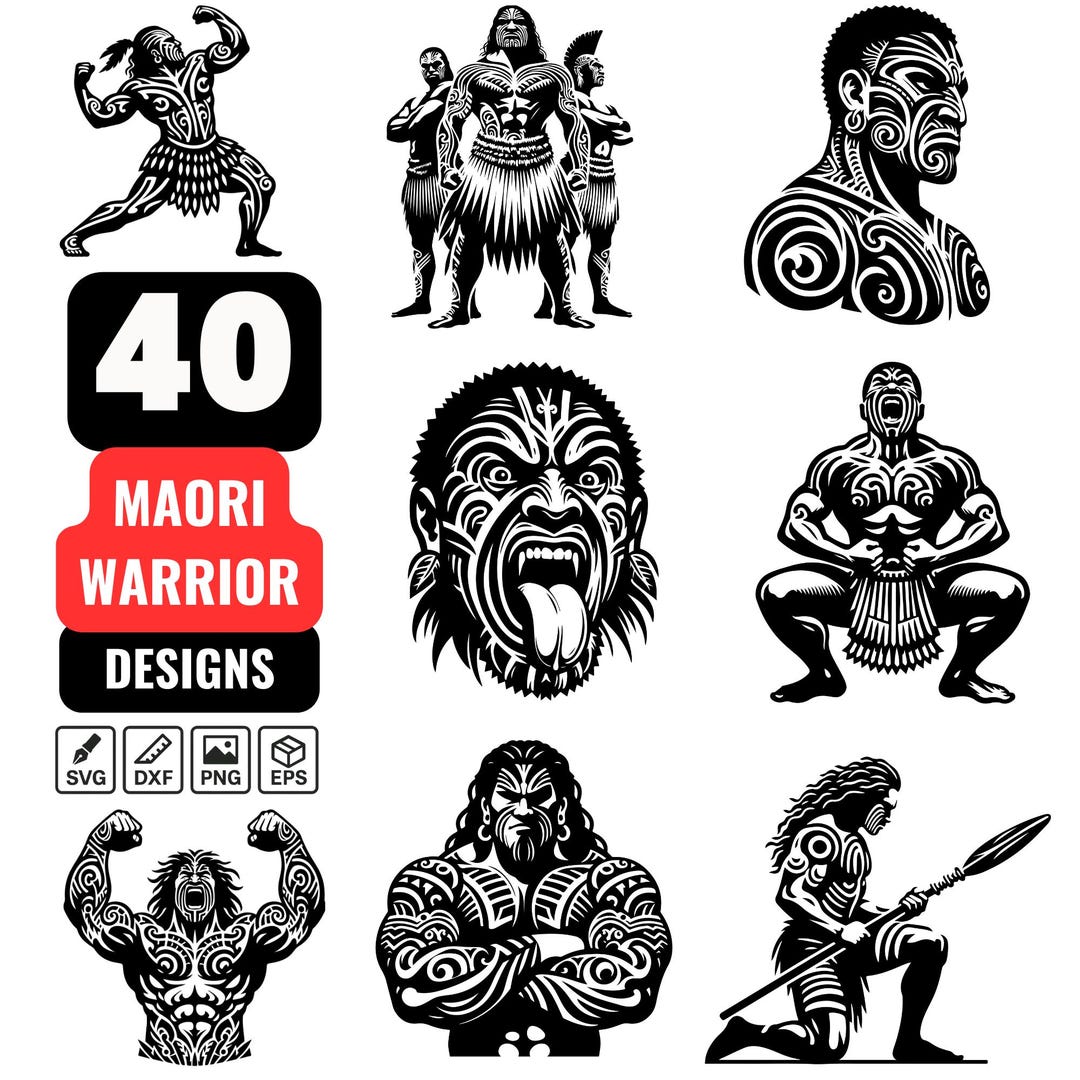 40 Maori Warrior SVG Bundle – Tribal Tattoo Style, Traditional ...