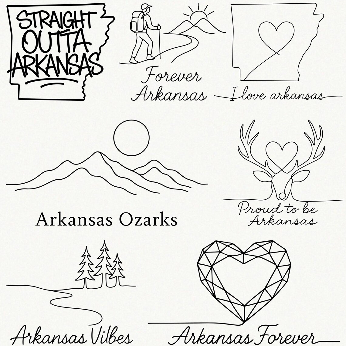 50 Arkansas Line Art SVG Bundle – State Pride, Hiking, Mom, Deer, and ...