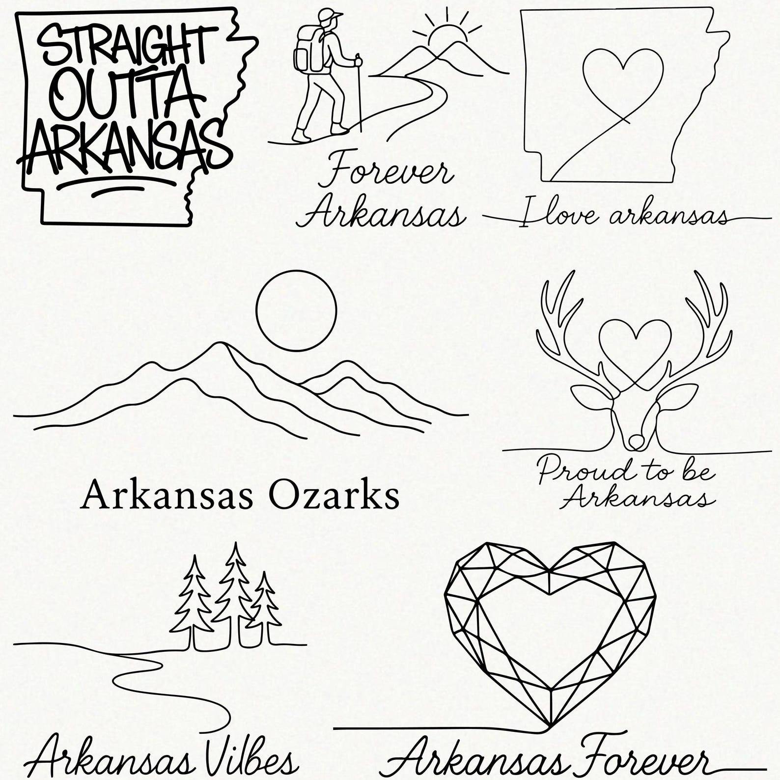 50 Arkansas Line Art SVG Bundle – State Pride, Hiking, Mom, Deer, and ...