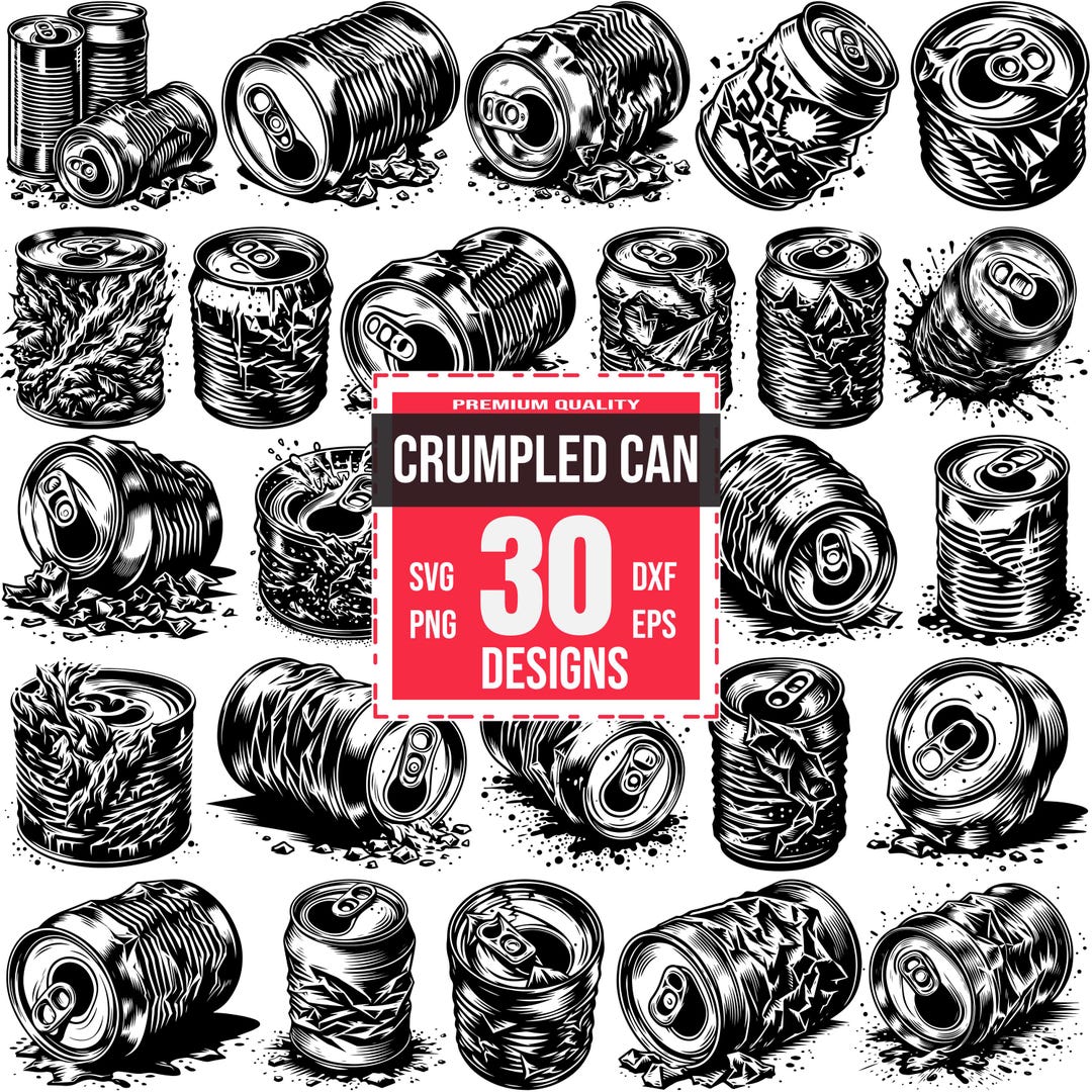 Crumpled Can SVG Bundle, Soda Can Clipart PNG, Crushed Beer Can DXF ...
