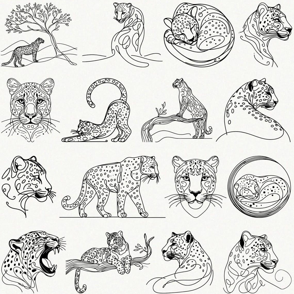 Leopard Line Art SVG Bundle | 50 Leopard Clipart Designs | Wild Cat ...