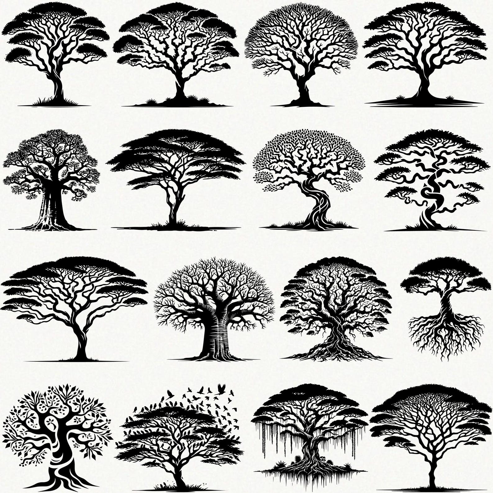 40 African Tree SVG Bundle – Baobab, Acacia & Wildlife Scene, Safari ...