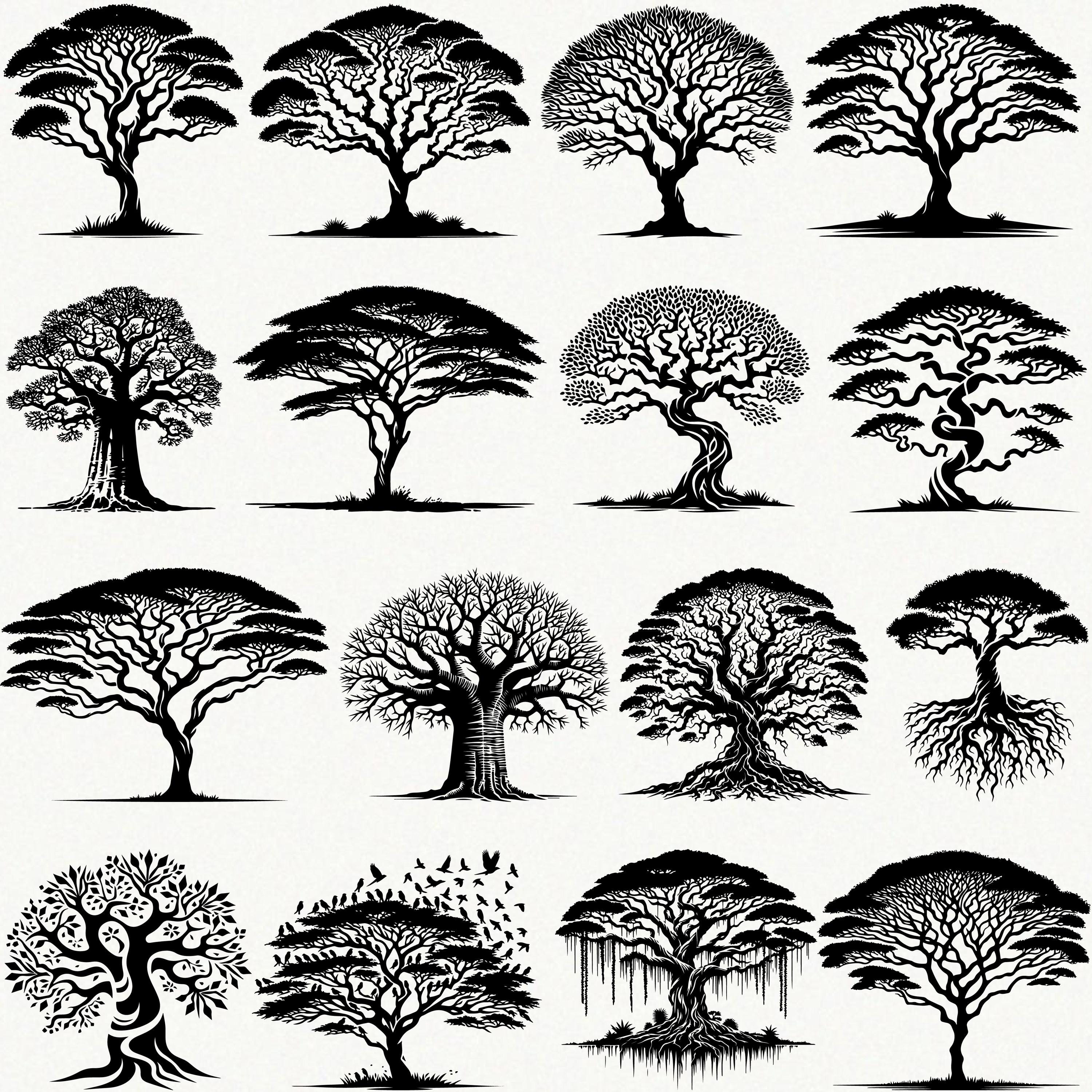 40 African Tree SVG Bundle – Baobab, Acacia & Wildlife Scene, Safari ...