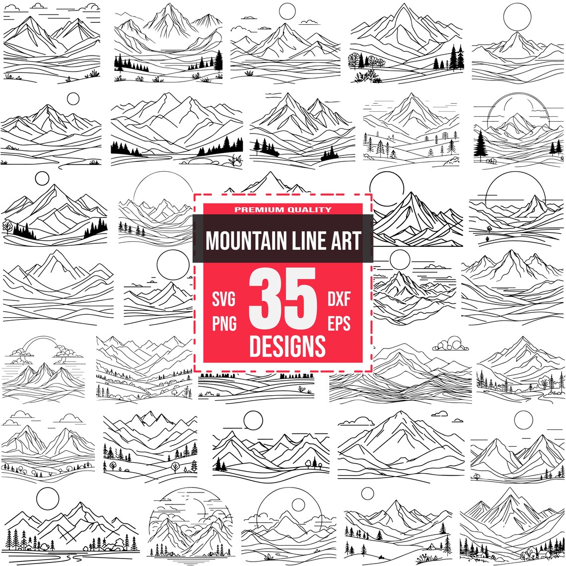 Mountain Scene Line Art SVG Bundle | 35 Minimalist Nature Designs ...