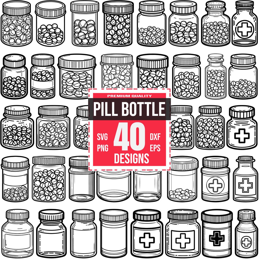 Pill Bottle SVG Bundle | 40 Pharmacy & Medical Designs | Medicine ...