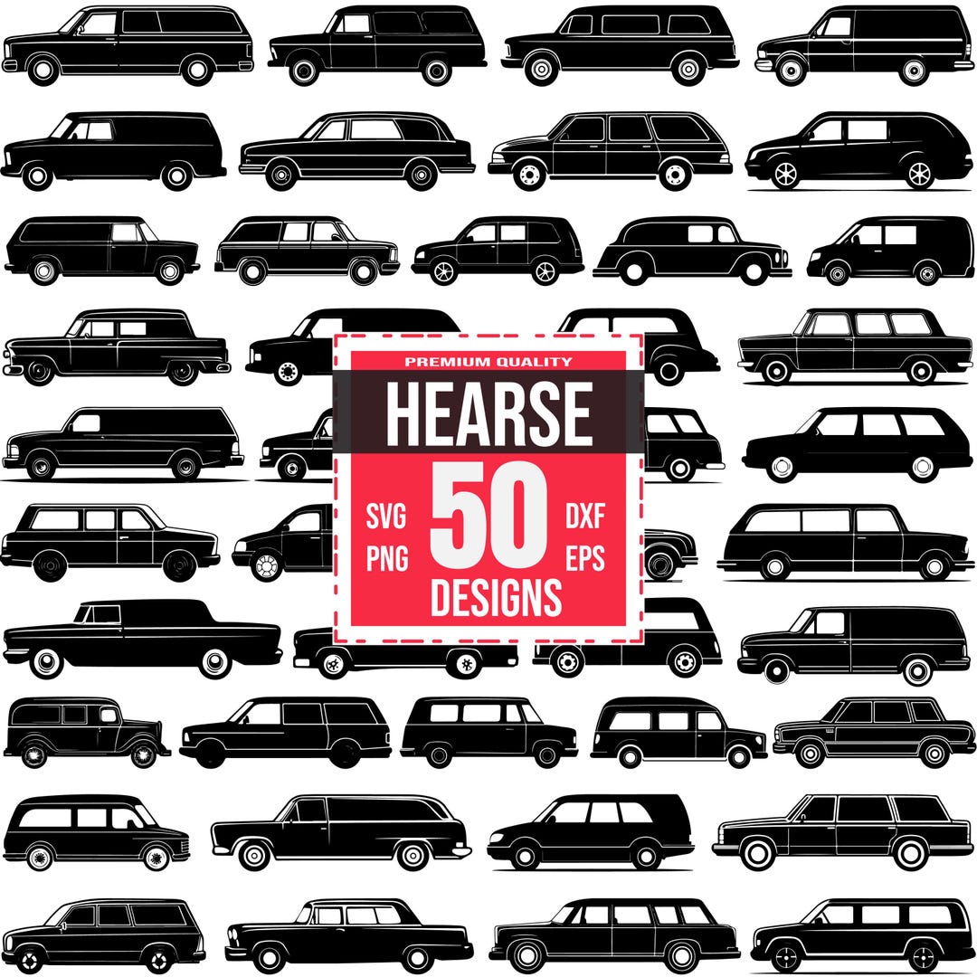 50 Hearse SVG Bundle, Funeral Car Silhouette Clipart, Vintage & Modern Hearses, Classic Funeral ...