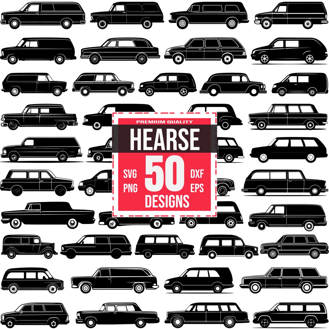 50 Hearse SVG Bundle, Funeral Car Silhouette Clipart, Vintage & Modern ...