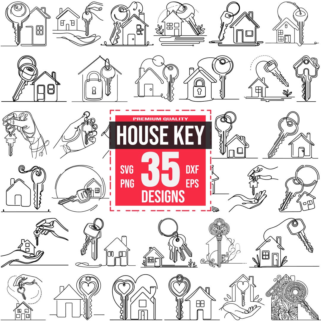 35 House Key Line Art SVG Bundle | Minimalist Key Clipart | Real Estate ...