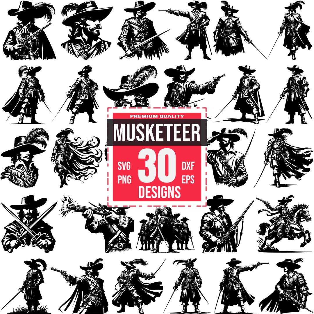 Musketeer SVG Bundle,musketeers PNG, Swordfighter DXF, Swashbuckler ...