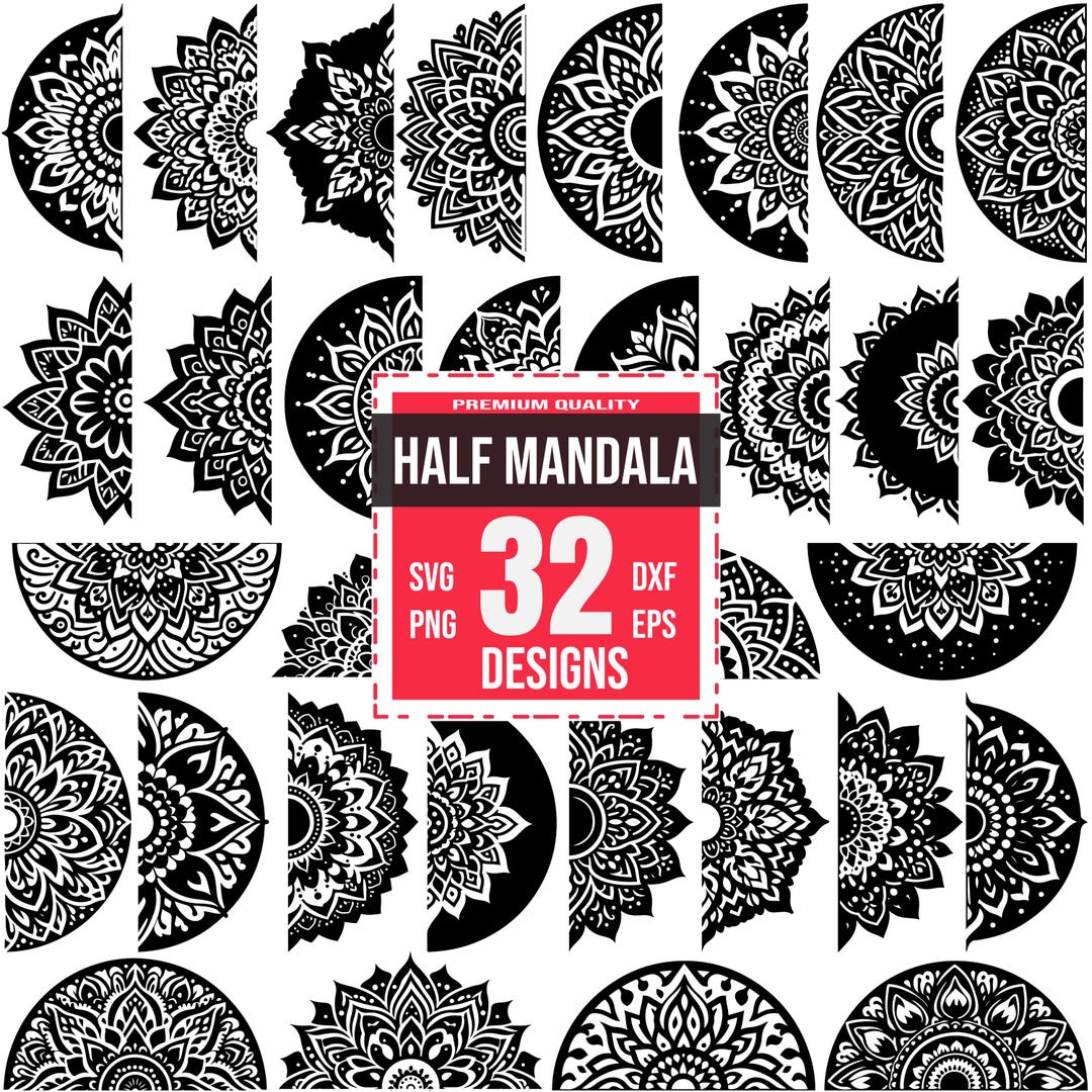 Half Mandala SVG Bundle | 32 Intricate Boho Designs | Decorative ...