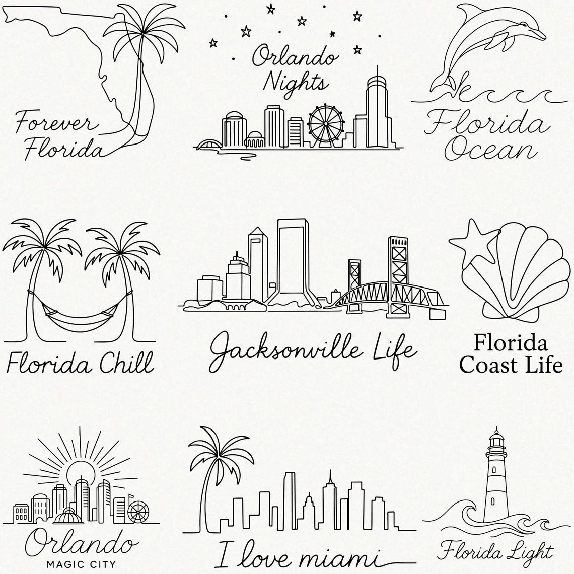 Florida Line Art SVG Bundle: State Pride Designs for Cricut, Silhouette ...