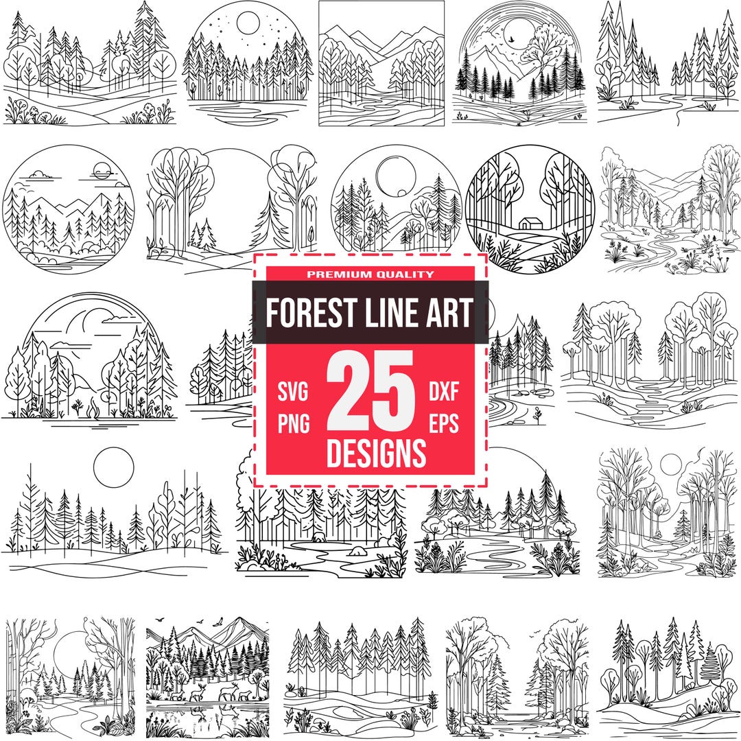 Forest Scene Line Art SVG Bundle | 25 Nature Designs | Wildlife ...