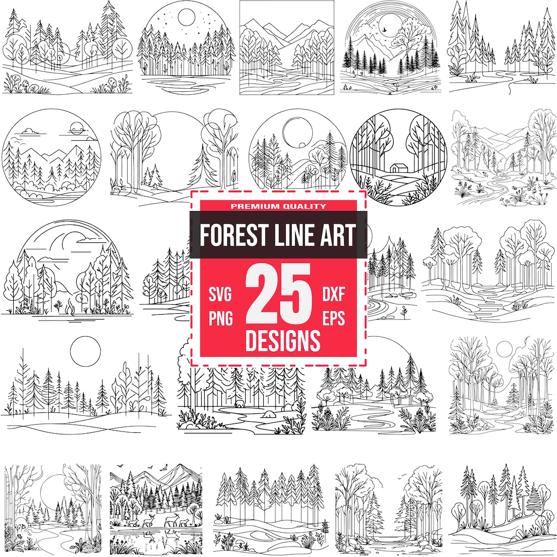 Forest Scene Line Art SVG Bundle | 25 Nature Designs | Wildlife ...