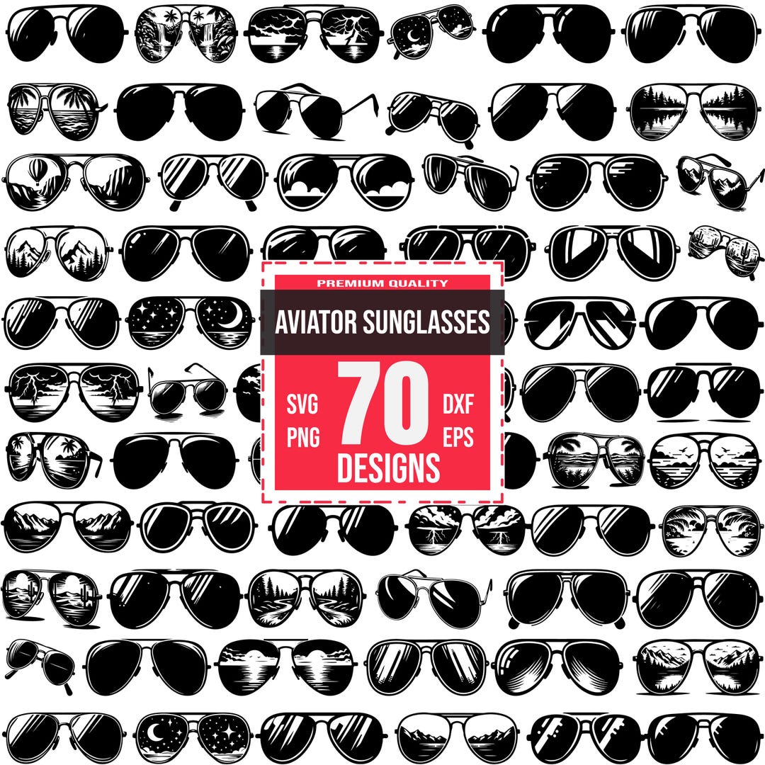 Aviator Sunglasses SVG Bundle | 70 Retro & Stylish Designs | Vintage ...