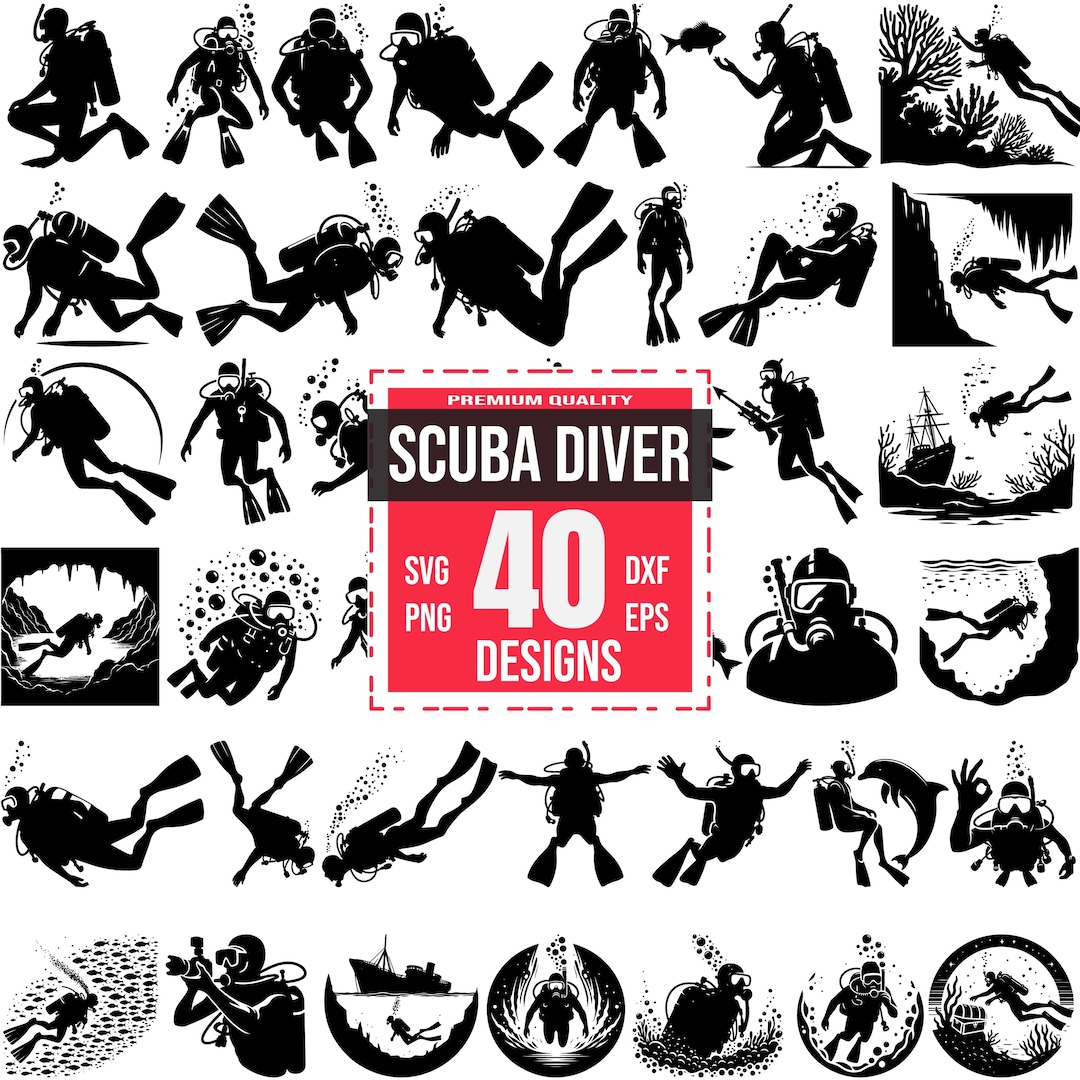 Scuba Diver SVG Bundle | 40 Underwater Adventure Designs | Diving ...