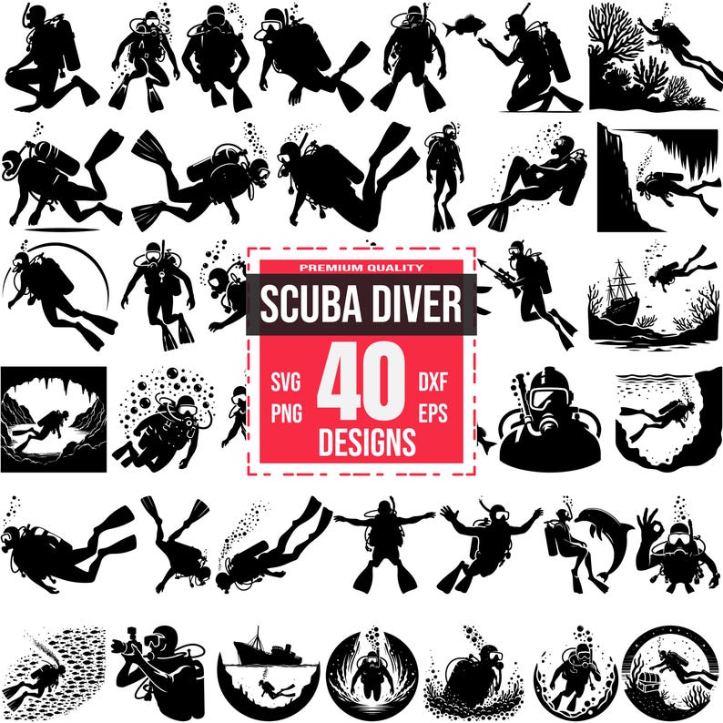 Scuba Diver SVG Bundle | 40 Underwater Adventure Designs | Diving ...