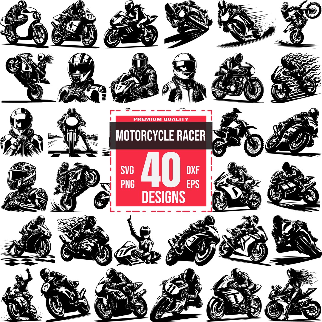 40 Motorcycle Racer SVG Bundle, Biker Clipart PNG, Racing Motorcycle ...