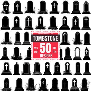 Tombstone SVG Bundle, Grave Svg, Headstone Svg, Cemetery Svg, Tombstone ...