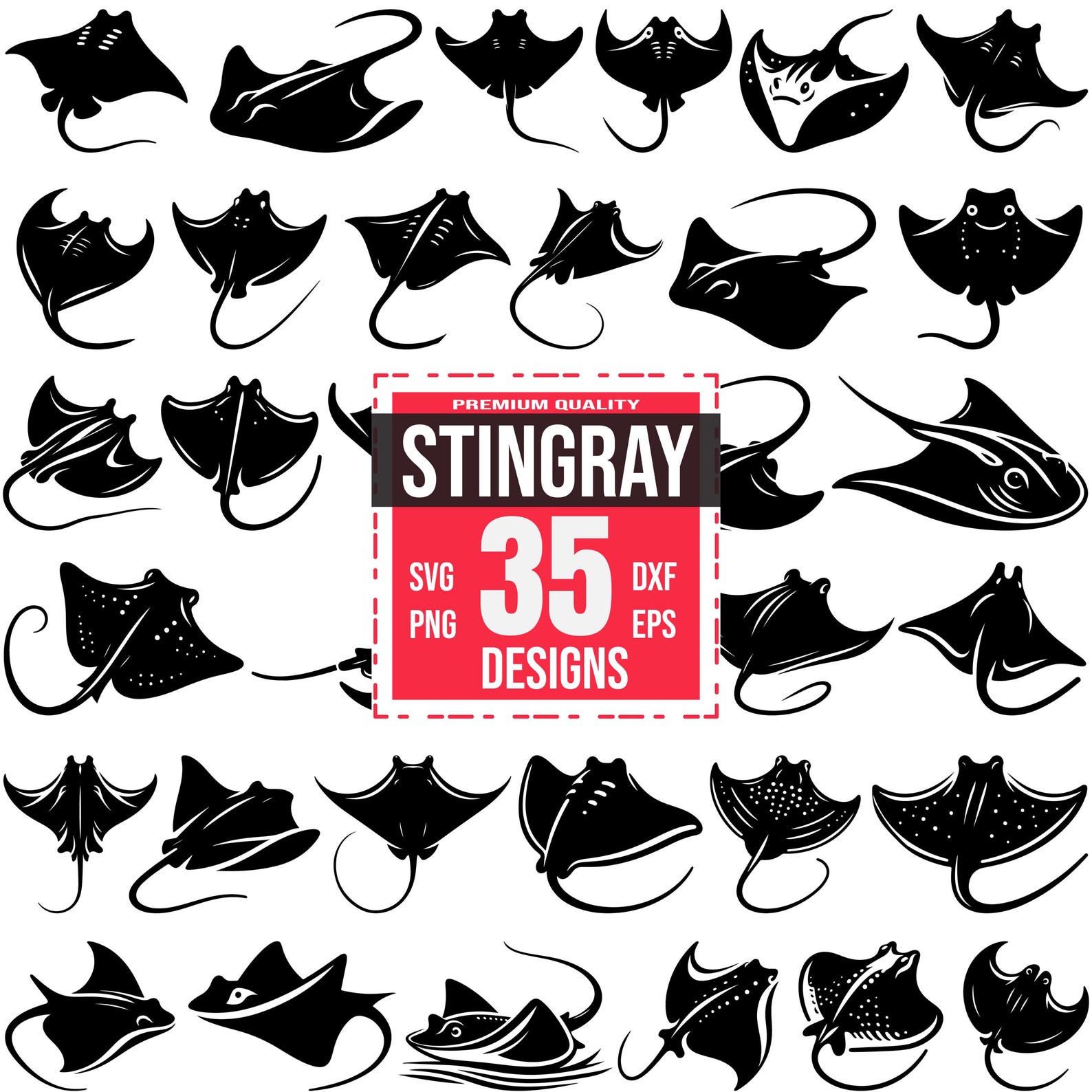 Stingray SVG Bundle | 40 Ocean and Marine Life Designs | Sea Animal ...