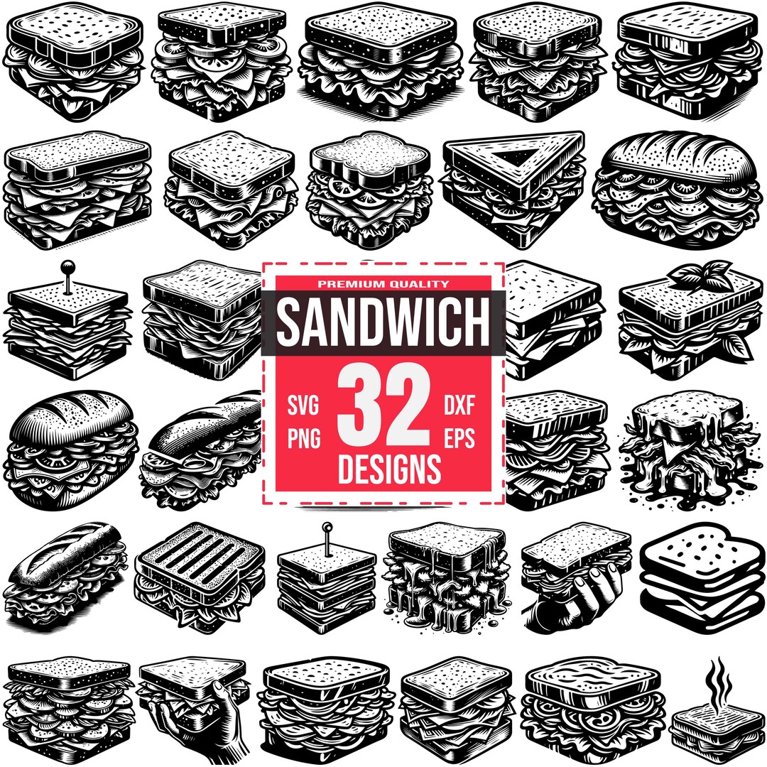 Sandwich SVG Bundle | 32 Delicious Deli Designs | Food Clipart for ...