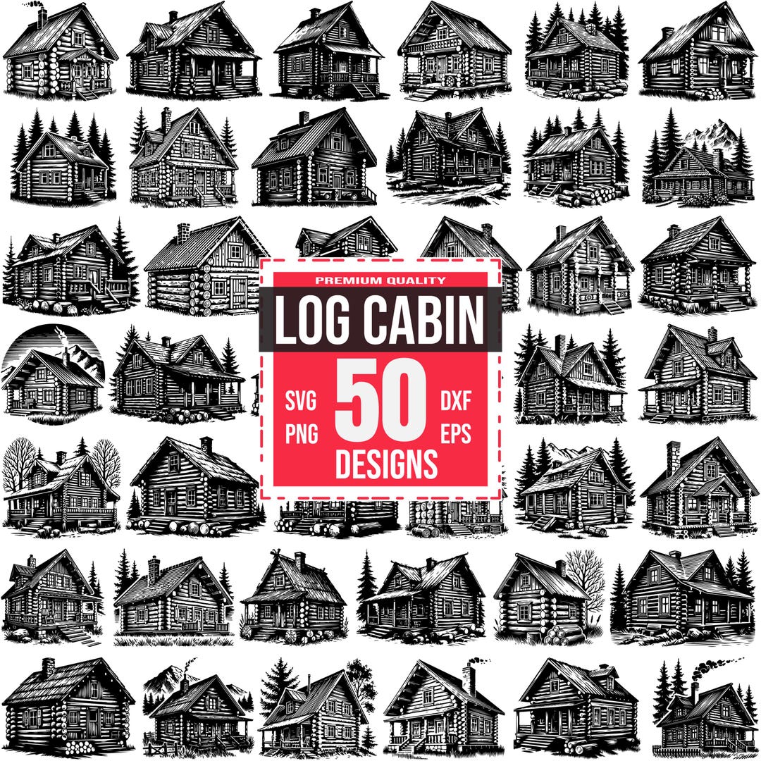 Log Cabin SVG Bundle | Rustic Cabin Designs| Woodland Lodge, Nature ...