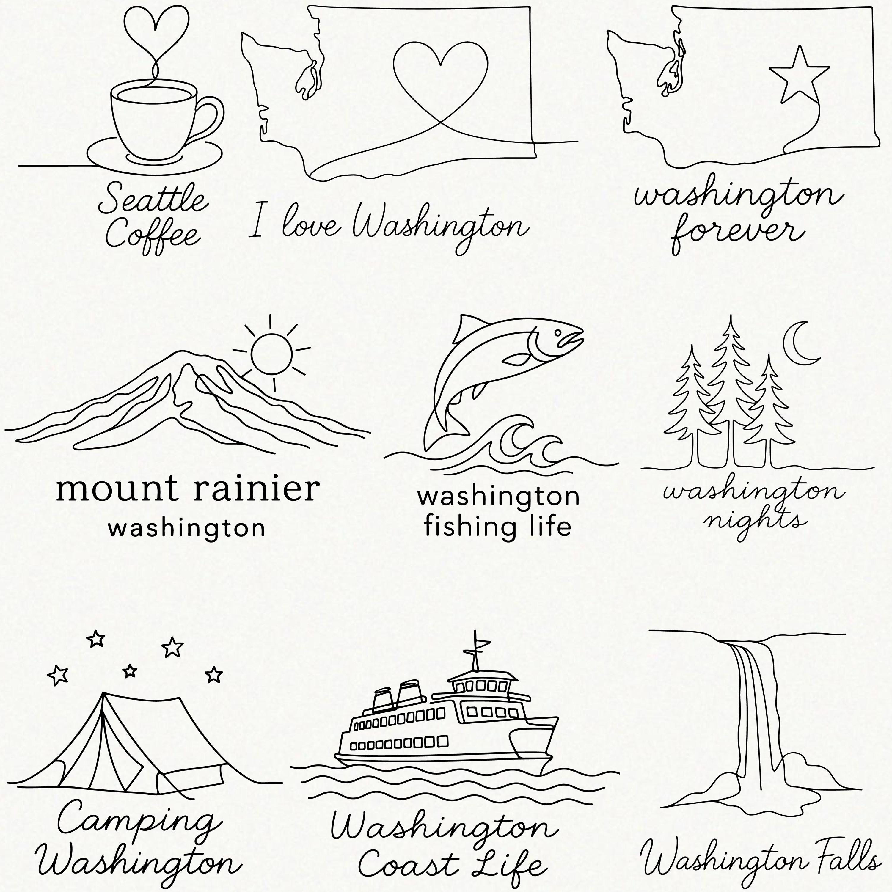 Washington Line Art SVG Bundle – 50 State Pride, Seattle Skyline ...