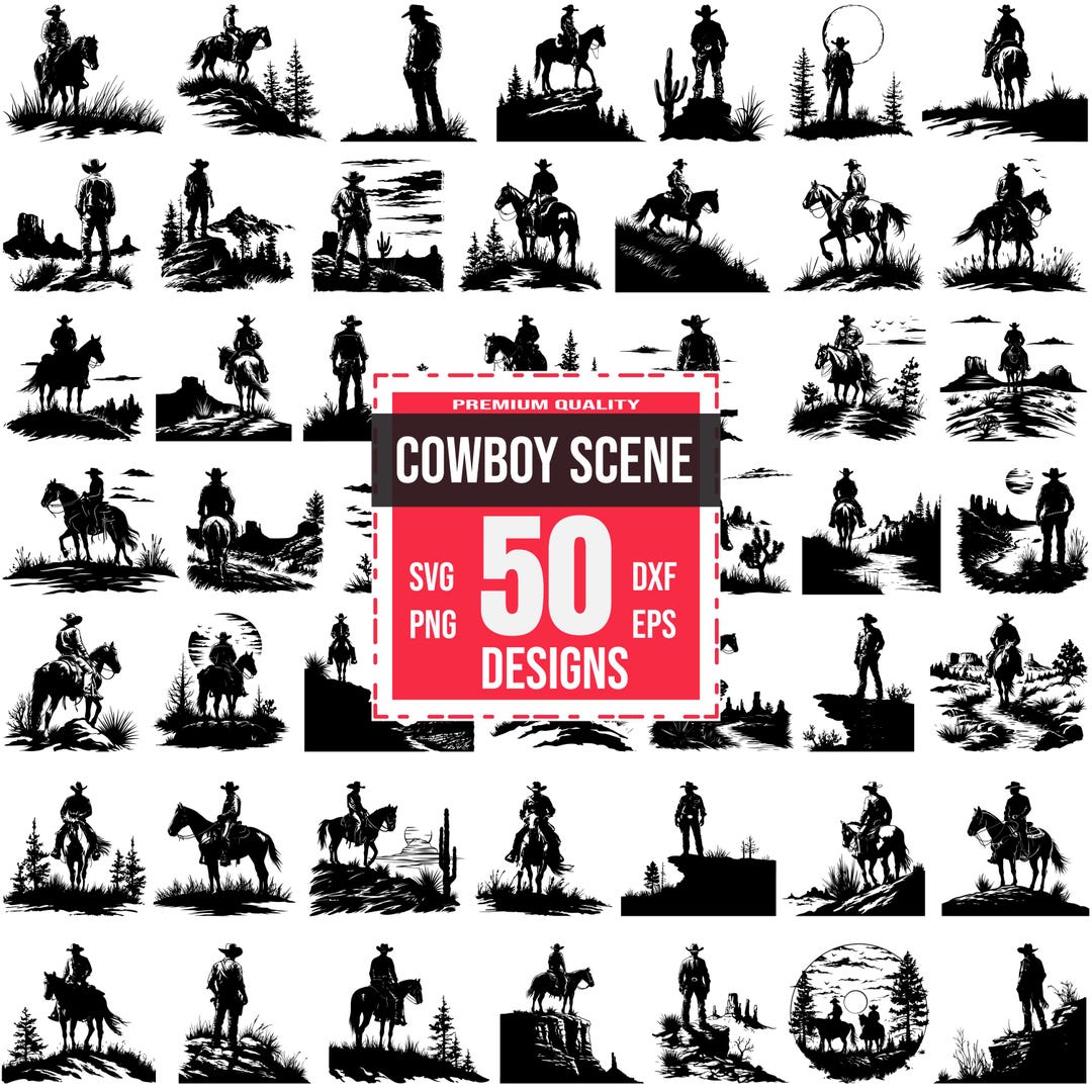 Cowboy Scene Svg Bundle, Wild West Svg,western Scene Svg, Horse Rider ...