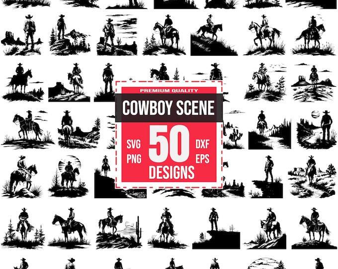 Cowboy Scene SVG Bundle, Western Scene Svg, Cowboy Svg, Cowboy Scene ...
