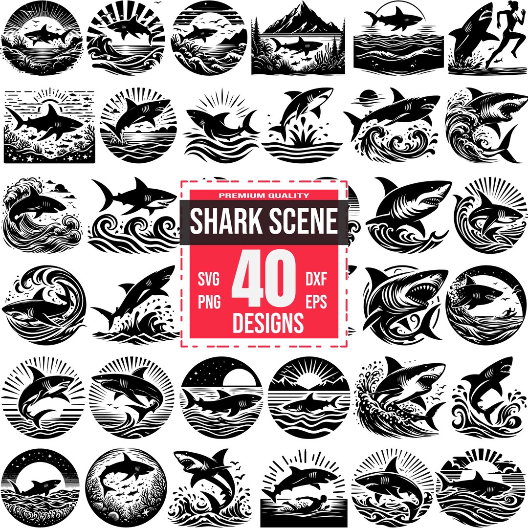 Shark Attack SVG Bundle | 40 Ocean Wildlife & Sea Predator Designs for ...