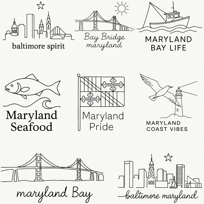 Maryland Line Art SVG Bundle – 50 State Pride, Crab, Lighthouse, and ...
