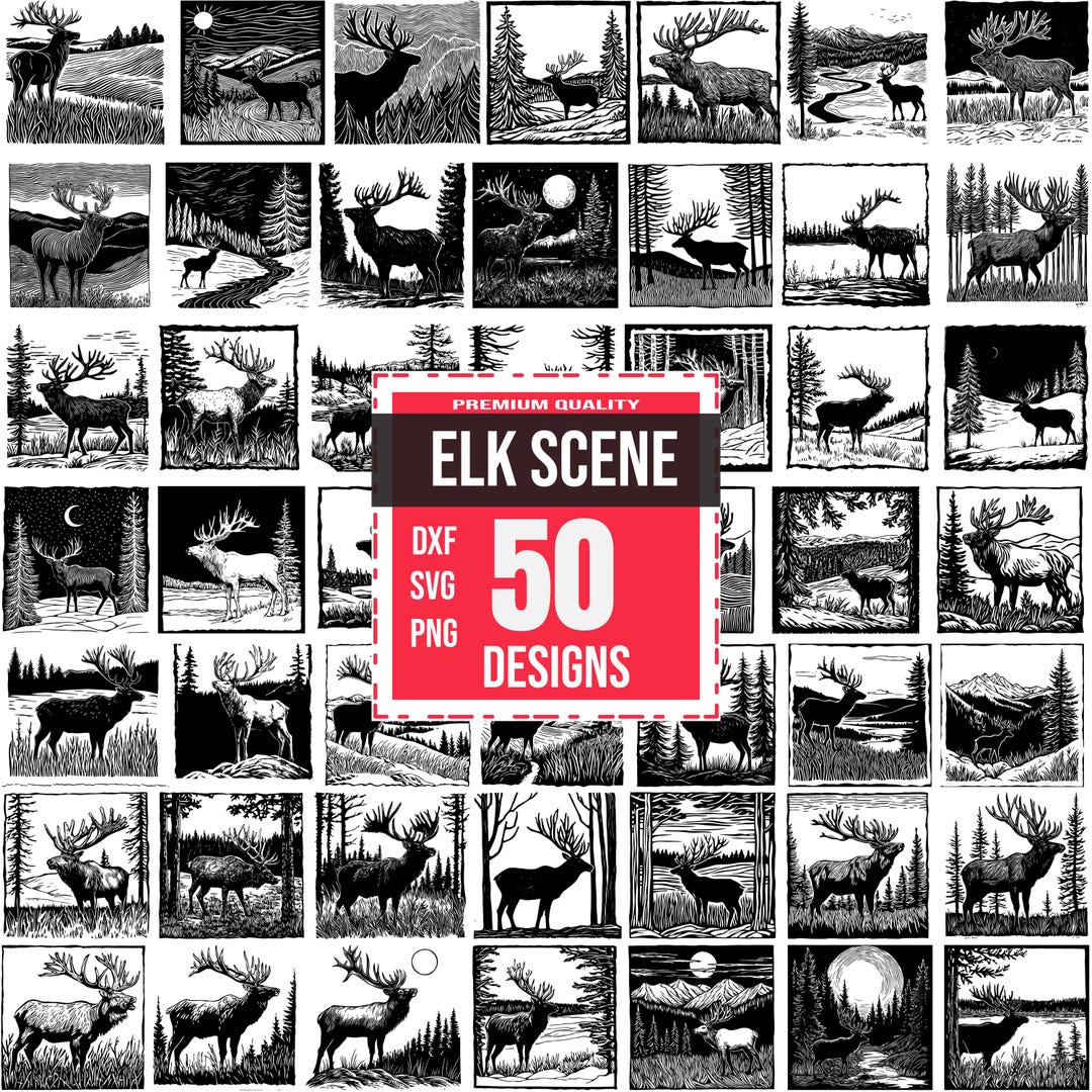 Elk Scene SVG Bundle, Wildlife Svg, Nature Scene Svg, Elk Vector, Elk ...