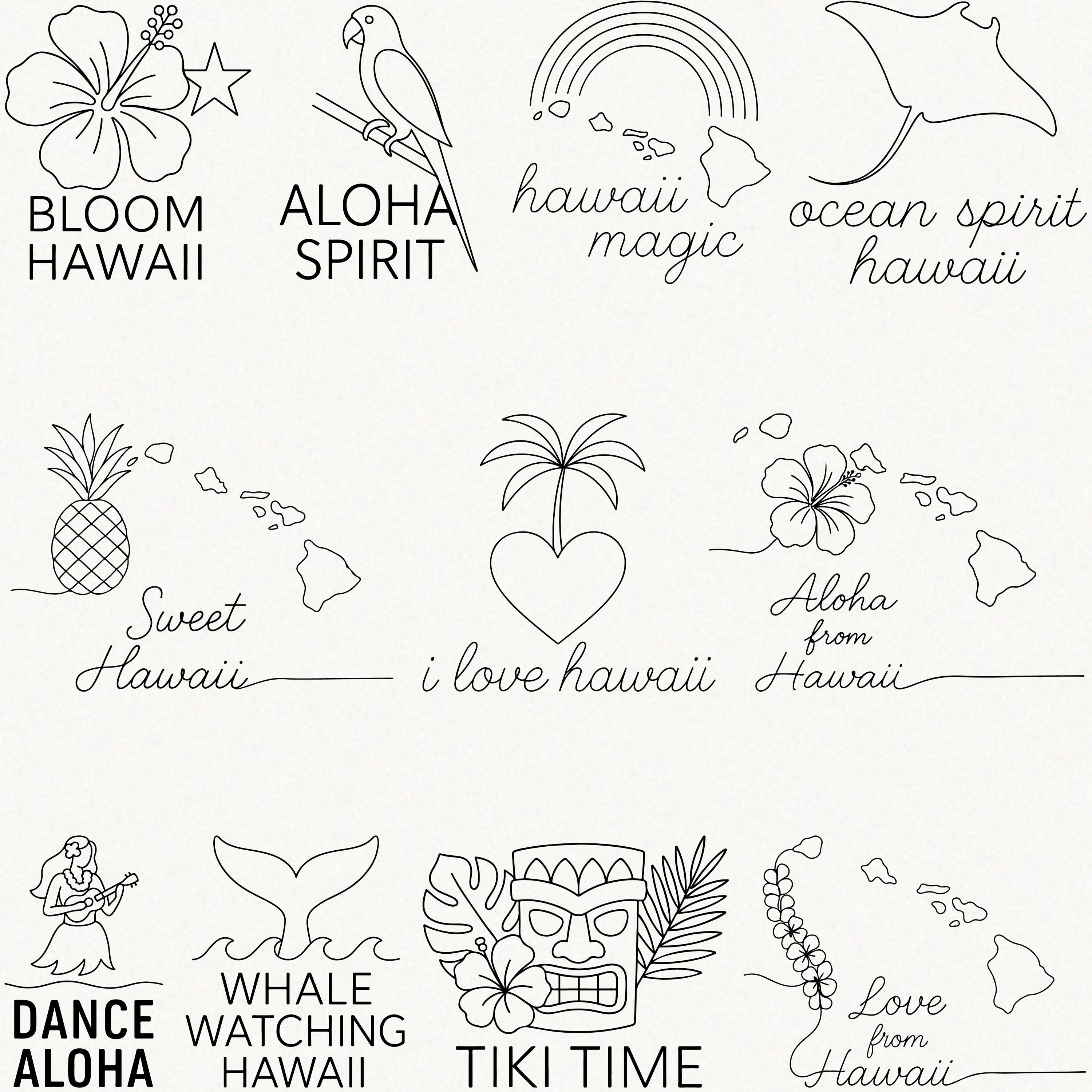 70 Hawaii SVG Bundle – Aloha Line Art, Island Map, Tropical Flowers ...