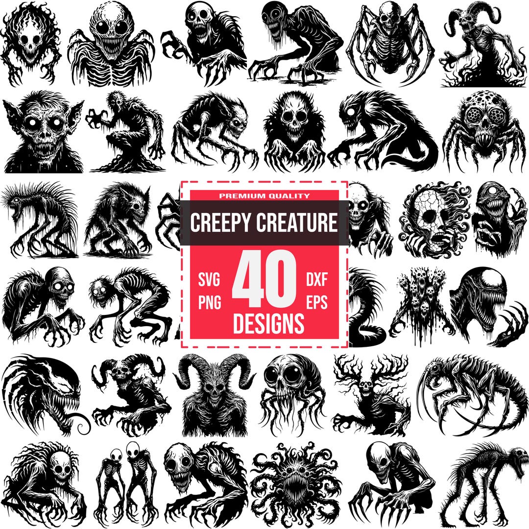 Creepy Creature SVG Bundle | 40 Horror & Monster Designs | Spooky ...