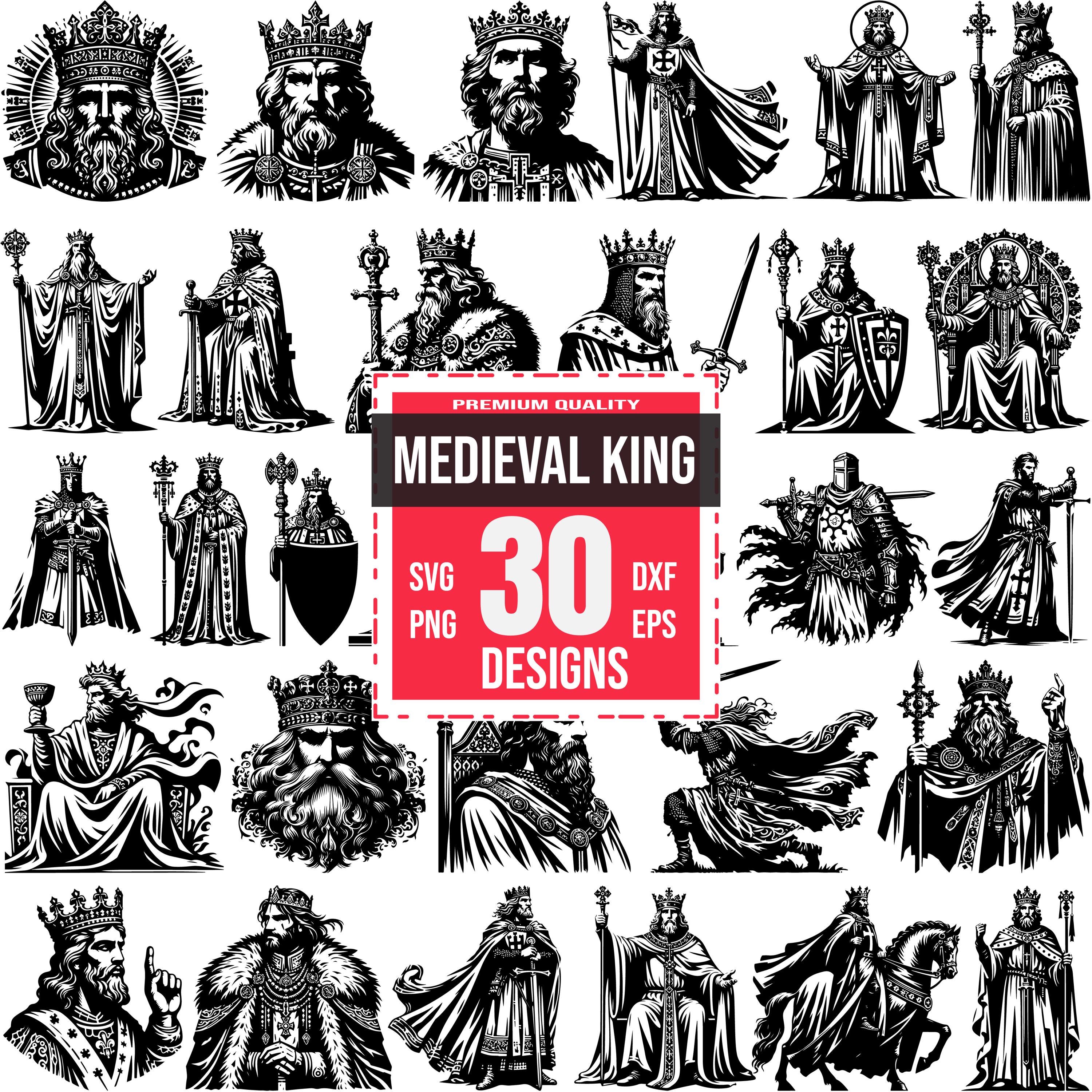 Medieval King SVG Bundle, Royal King PNG, Crowned Ruler Dxf, Monarchy ...