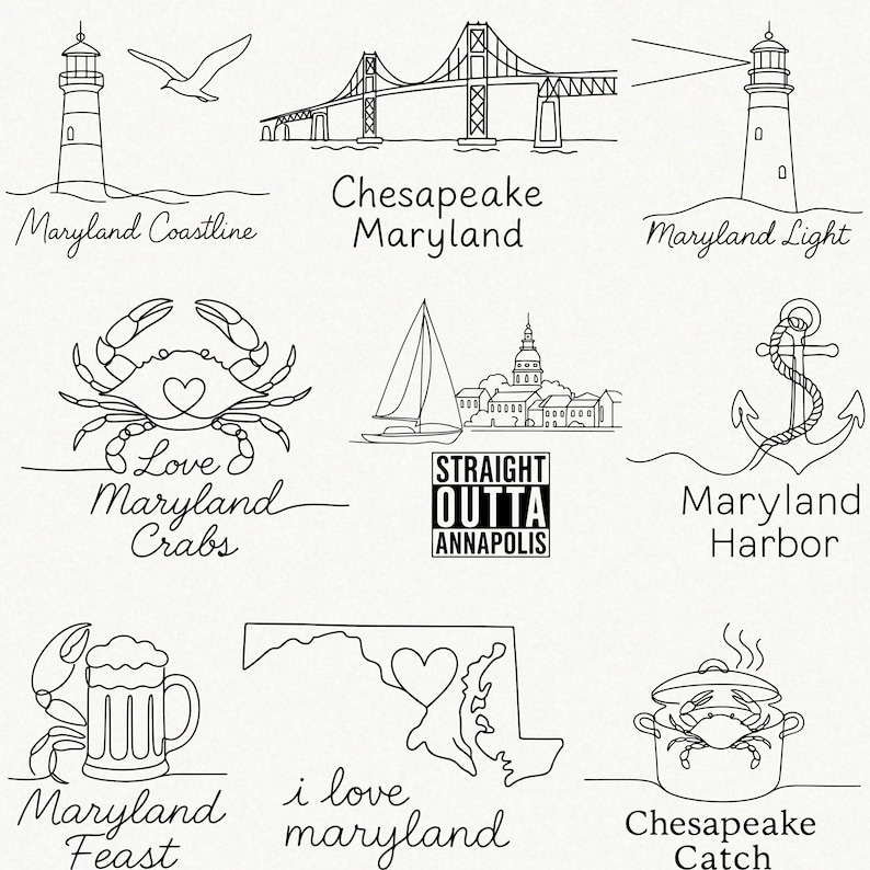Maryland Line Art SVG Bundle – 50 State Pride, Crab, Lighthouse, and ...