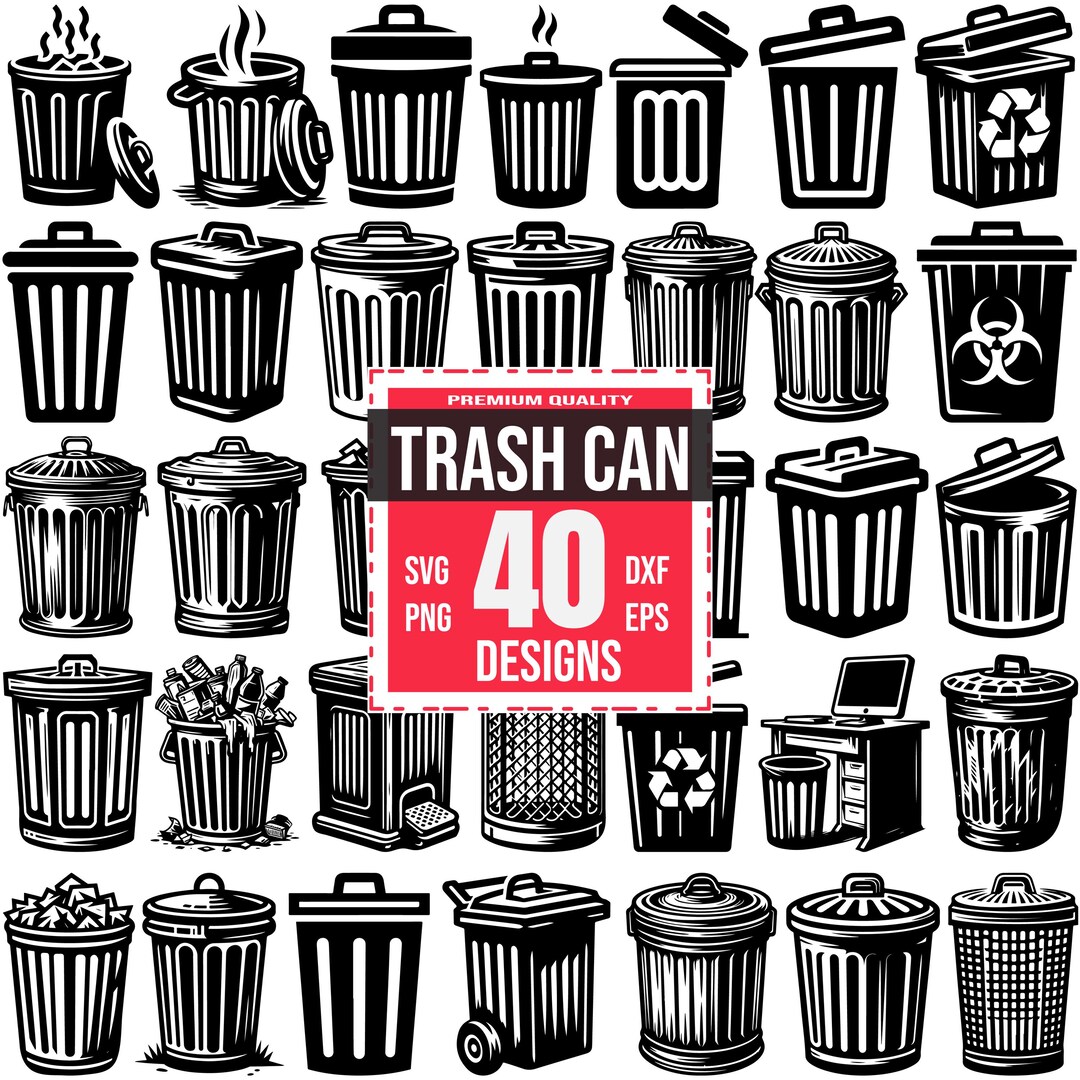 40 Trash Can SVG, Garbage Bin Clipart PNG, Recycling Bin DXF, Waste ...